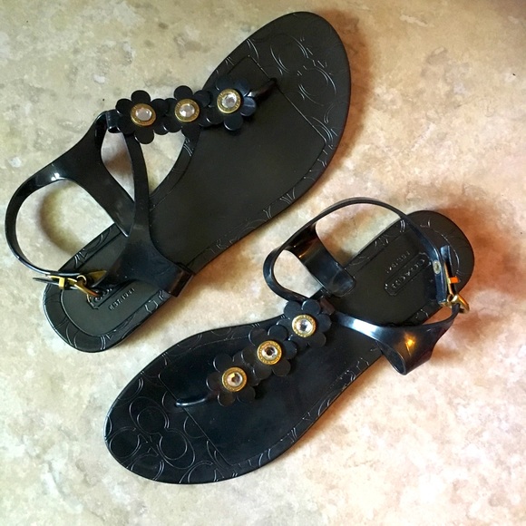 Coach | Shoes | Coach Black Jellies Rubber Gold Crystal Logo Shoe ...